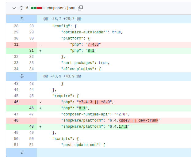 Update the PHP version in the Shopware docker installation.