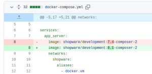 Update the PHP version in the Shopware docker installation.